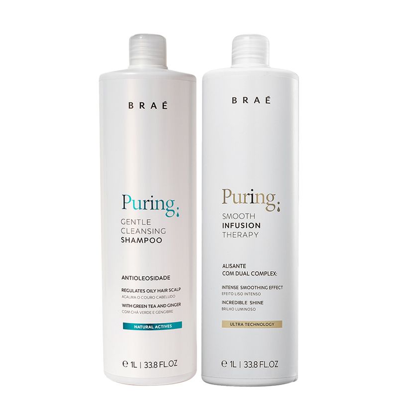 Kit Braé Puring – Shampoo 1000 ml + Tratamento Efeito Liso 1000 ml ...