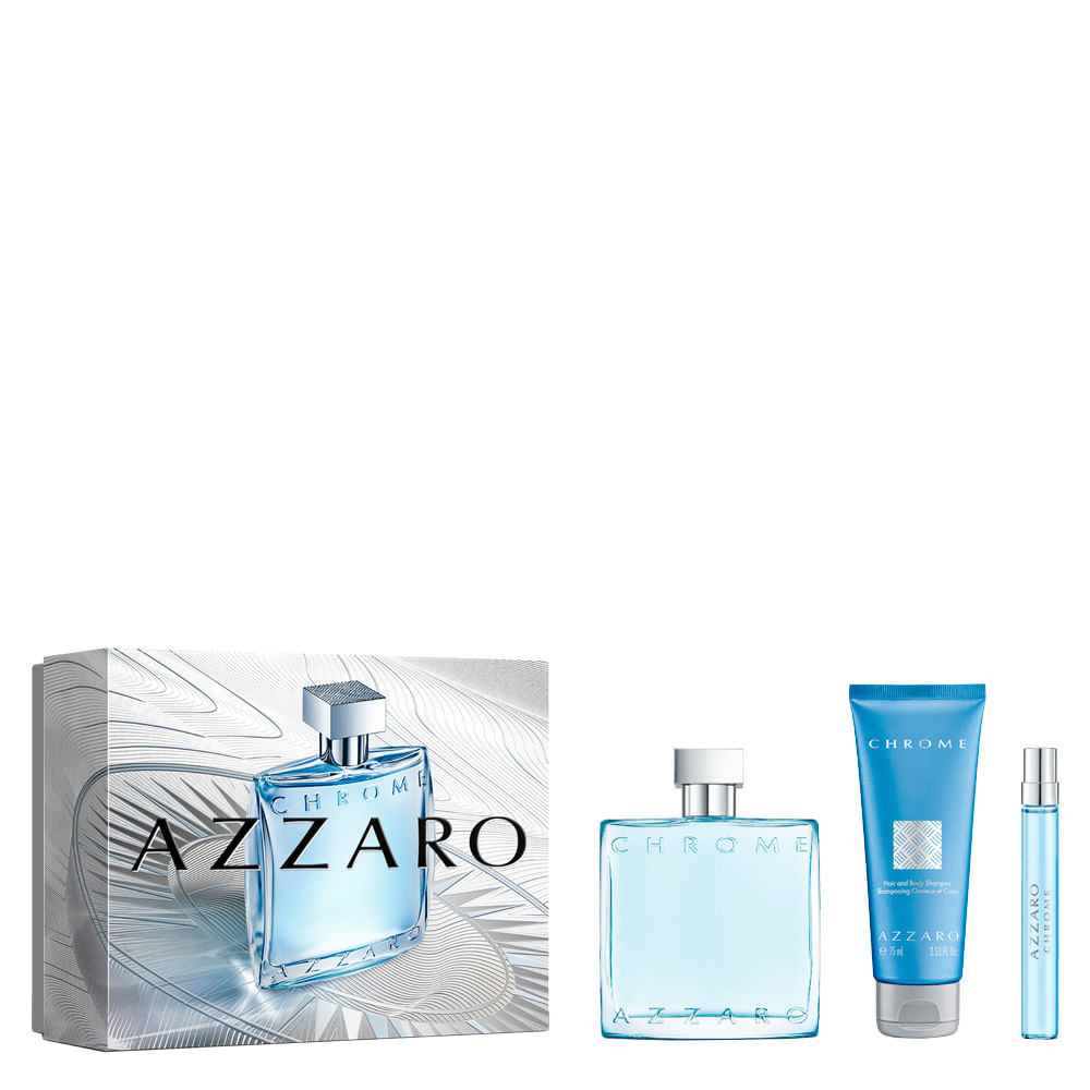 Kit Azzaro Chrome Perfume 100ml + Mini + Loção 75ml | Amobeleza